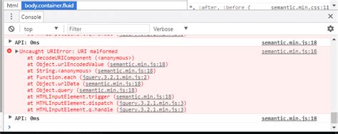 Uncaught URIError URI Malformed When Trying To Send Through API Issue Semantic