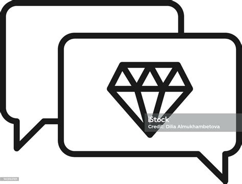 검은 색 얇은 선으로 그려진 흑백 윤곽선 기호 광고 웹 사이트 상점에 적합한 현대 기호 음성 거품 안쪽에 다이아몬드의 벡터 선 아이콘 Brand Name Online