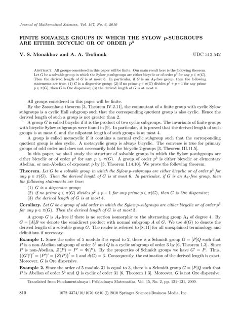 Pdf Finite Solvable Groups In Which The Sylow P Subgroups Are Either