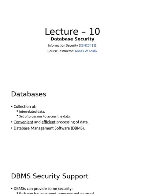 Lecture 10 Db Security Pdf Databases Security Technology