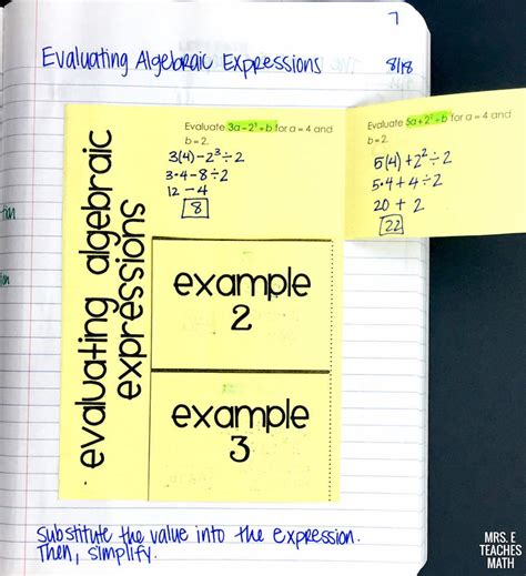 Order Of Operations And Algebraic Expressions Inb Pages Mrs E Teaches Math