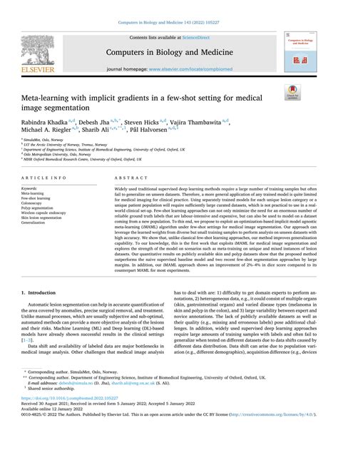 Pdf Meta Learning With Implicit Gradients In A Few Shot Setting For Medical Image Segmentation