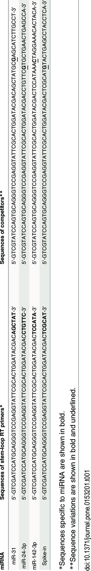 Sequences Of Stem Loop RT Primers Upper And Competitors Lower Download Table