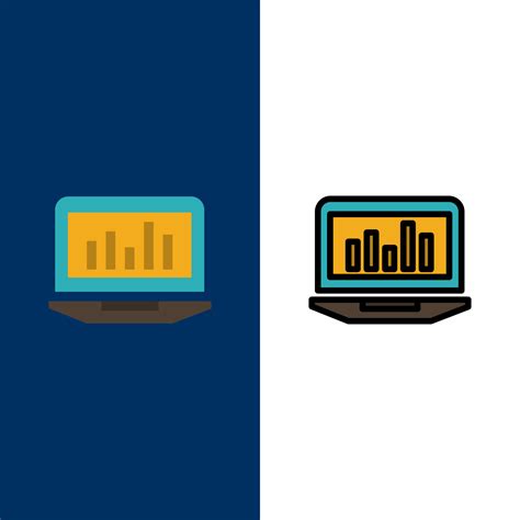 Laptop Graph Analytics Monitoring Statistics Icons Flat And Line Filled Icon Set Vector Blue