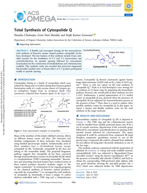 Pdf Total Synthesis Of Cytospolide Q