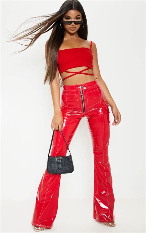 Red Strap Crop Top Tops Prettylittlething