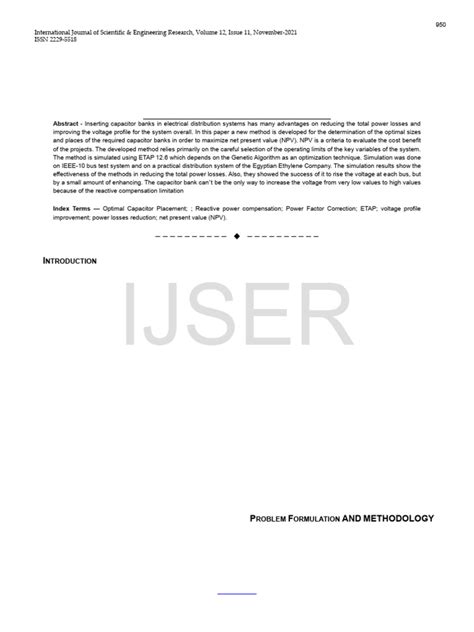 Optimal Capacitor Placement In Radial Distribution Networks Pdf Net Present Value Electricity