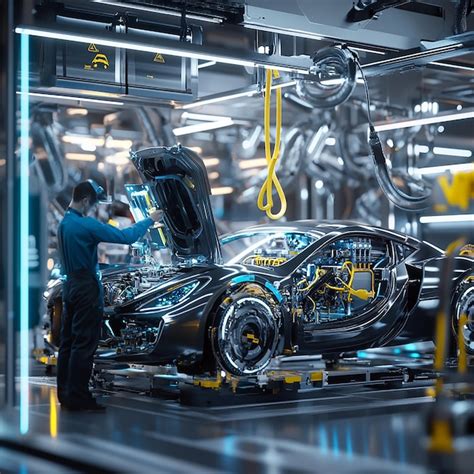 Futuristic Electric Vehicle Assembly Plant With Advanced Robotics Premium Ai Generated Image