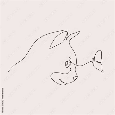 Continuous One Line Drawing Cat Reaching Up To Catch A Butterfly Vector Illustration