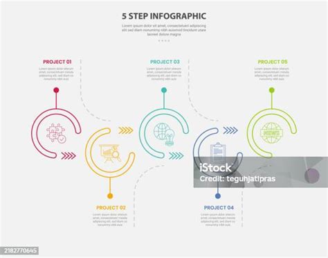 5 포인트 템플릿 인포 그래픽 개요 스타일 5 포인트 단계 템플릿 오픈 서클 위아래 슬라이드 프리젠 테이션 타임 라인 스타일 0명에 대한 스톡 벡터 아트 및 기타 이미지