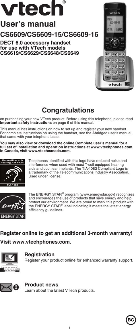 Vtech Dect 6 0 Cs6609 Users Manual