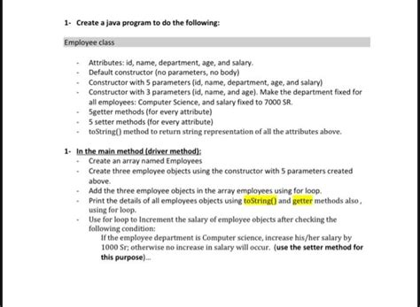 Solved Employee Class Attributes Id Name Department