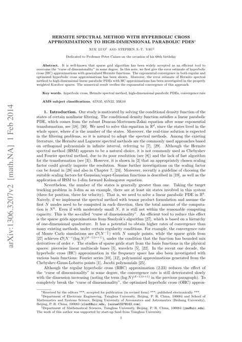Pdf Hermite Spectral Method With Hyperbolic Cross Approximations To High Dimensional Parabolic