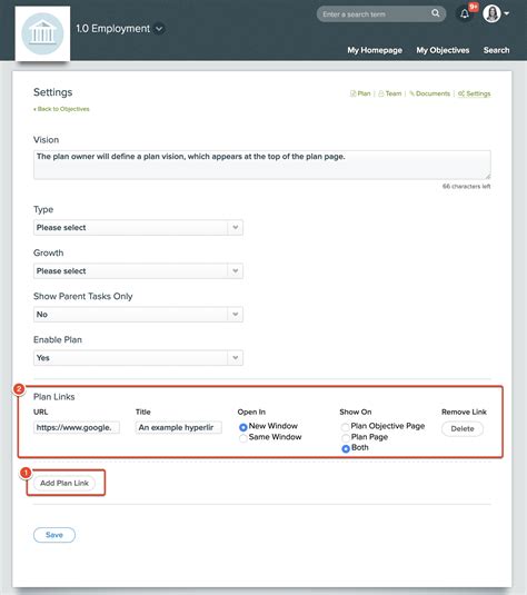 Adding Hyperlinks To A Plan ObjectiveManager Help