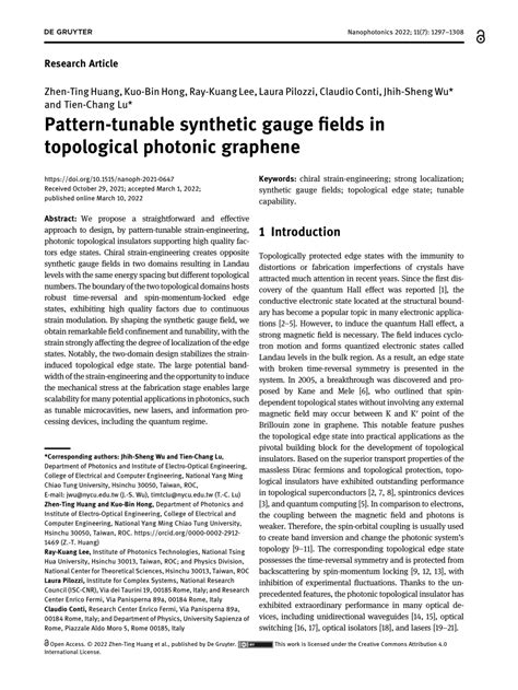 Pdf Pattern Tunable Synthetic Gauge Fields In Topological Photonic Graphene