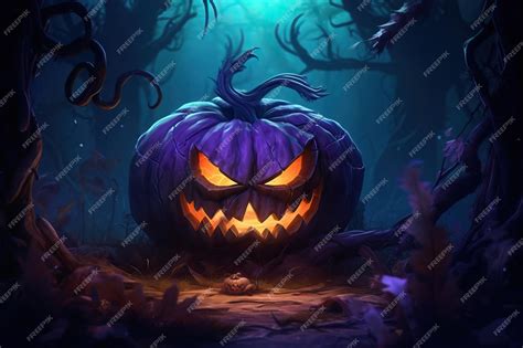 Premium Ai Image Anthropomorphic Pumpkin Angry Jack With Scar Surface Againts The Haunted