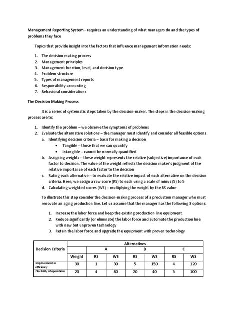 Management Reporting System Pdf Decision Making Labour Economics