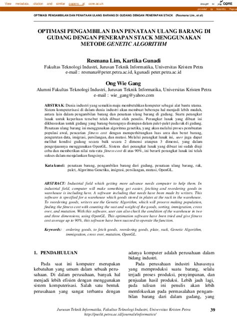 Pdf Optimasi Pengambilan Dan Penataan Ulang Barang Di Gudang Dengan Penerapan Stack
