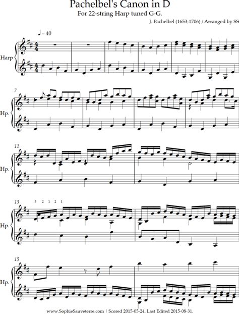 Pachelbels Canon In D Arranged For 22 String Harp Tuned G G Sophie