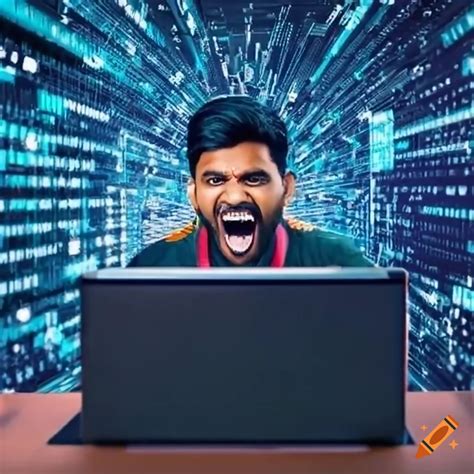 Indian Tech Support Worker Yelling At A Computer On Craiyon