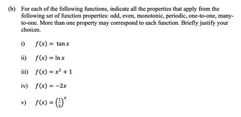 solved b for each of the following functions indicate all