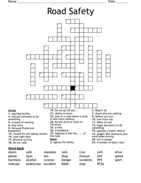 Road Safety Crossword Wordmint Road Safety Crossword Wordmint