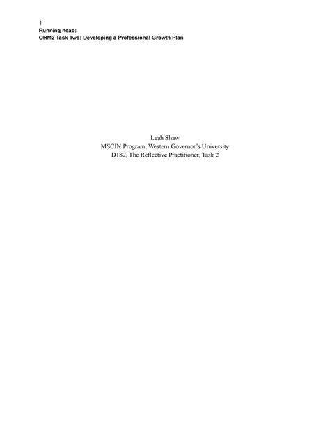 Ohm2 Task 2 Developing A Professional Growth Plan Running Head Ohm2 Task Two Developing A