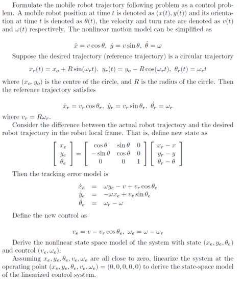 Solved Formulate The Mobile Robot Trajectory Following
