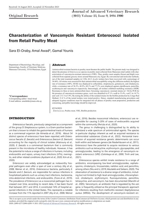 Pdf Characterization Of Vancomycin Resistant Enterococci Isolated From Retail Poultry Meat