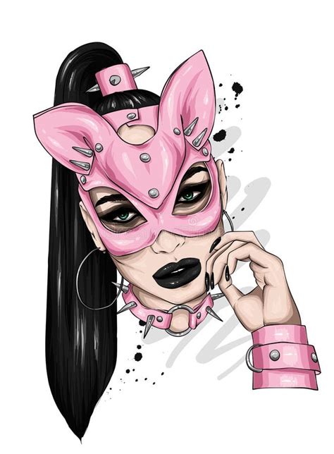 Beautiful Girl In Leather Mask Sex And Bdsm Love Underwear Vector