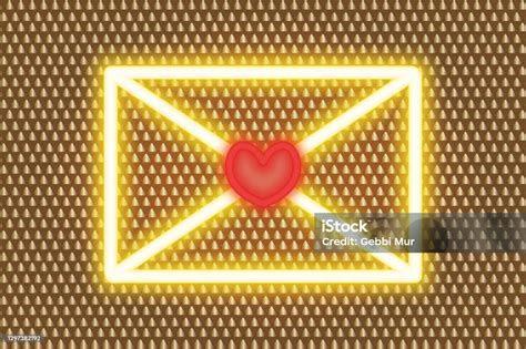 러브 레터 황금 네온 빛 컬러 벡터 그림입니다 황금 피라미드의 장식과 고립 된 배경 발렌타인 하트 스탬프가 달린 사랑하는 사람을