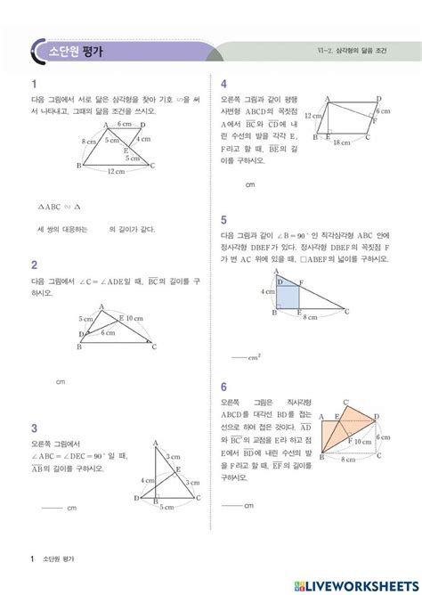 2 삼각형의 닮음 조건 Online Exercise For Live Worksheets