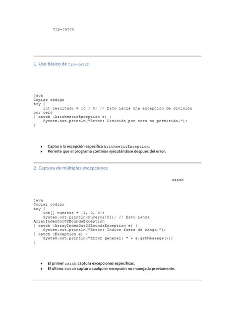 Try Catch Pdf Java Lenguaje De Programación Archivo De Computadora