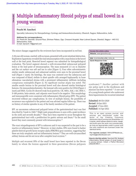 Pdf Multiple Inflammatory Fibroid Polyps Of Small Bowel In A Young Woman