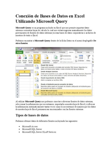 Conexión De Bases De Datos En Excel Utilizando Microsoft Query Pdf Bases De Datos