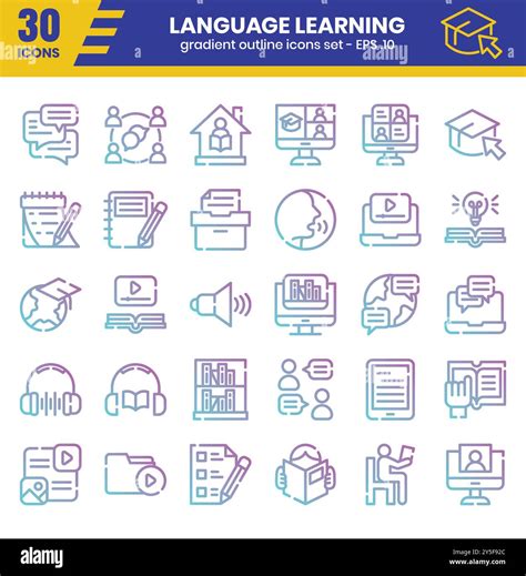Language Learning Gradient Outline Icon Set Vector Illustration Stock Language Learning Gradient Outline Icon Set Vector Illustration Stock