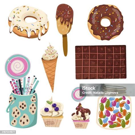 달콤한 세트 벡터 일러스트 레이 션 손으로 그린 그림입니다 0명에 대한 스톡 벡터 아트 및 기타 이미지 0명 귀여운 기회 Istock