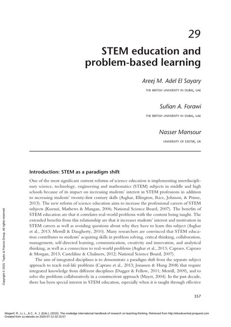 Pdf Stem Education And Problem Based Learning