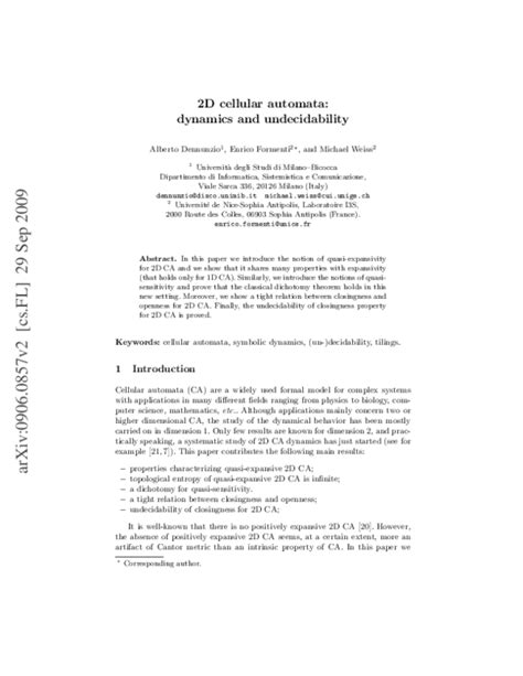 Pdf 2d Cellular Automata Dynamics And Undecidability