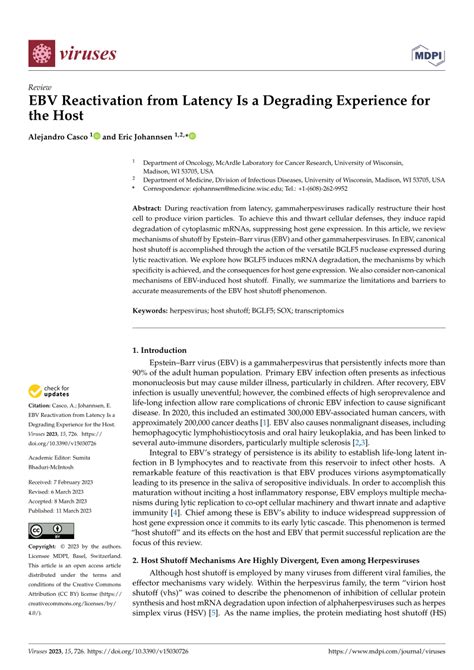 Pdf Ebv Reactivation From Latency Is A Degrading Experience For The Host