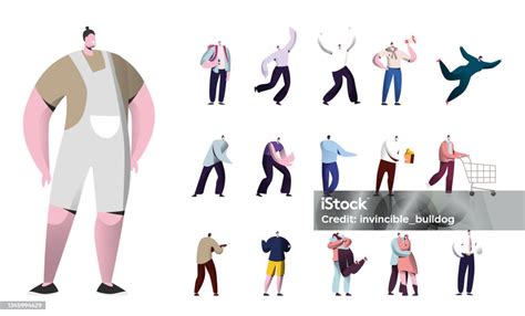 남성 캐릭터 라이프 스타일 세트 힙스터 헤어 스타일 댄스와 남자 점프 라우드 스피커에 소리 팝 콘을 먹고 쇼핑 개체 그룹에 대한 스톡 벡터 아트 및 기타 이미지 Istock