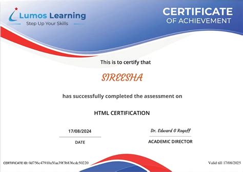 Sireesha T On Linkedin Html Lumoslearning Achievement Journey