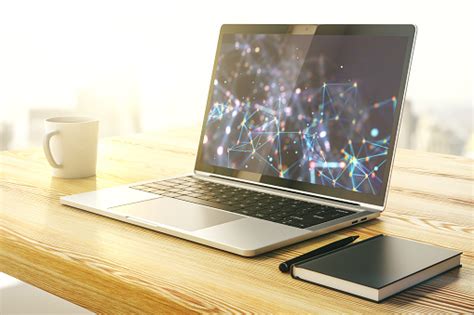 현대 컴퓨터 모니터 인공 지능 및 기계 학습 개념에 창조적 인 추상 무선 기술 홀로그램 3d 렌더링 노트북에 대한 스톡 사진 및 기타 이미지 Istock