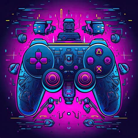 Premium Photo Neon Poster Of A Playstation Controller With A Controller In The Middle
