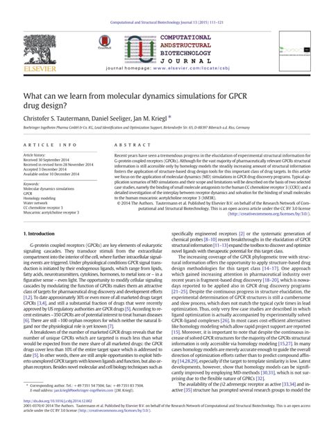 Pdf What Can We Learn From Molecular Dynamics Simulations For Gpcr Drug Design