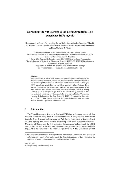 Pdf Spreading The Visir Remote Lab Along Argentina The Experience In Patagonia