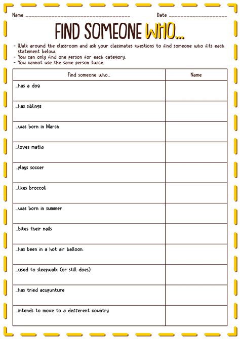 13 Find Someone Who Worksheets Math Activity Free Pdf At