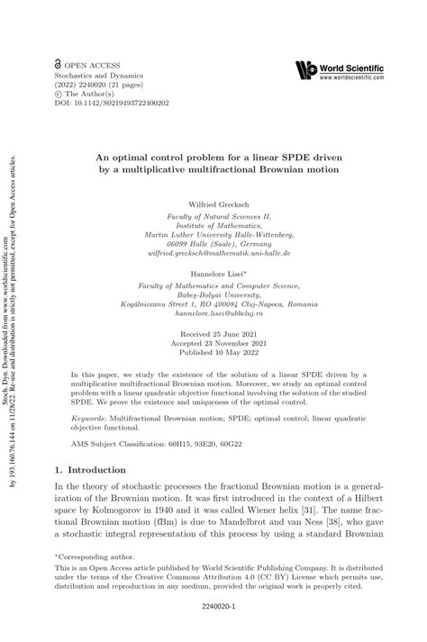 Pdf An Optimal Control Problem For A Linear Spde Driven By A Multiplicative Multifractional