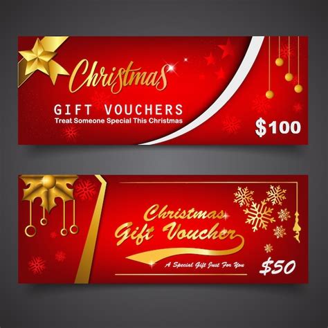 크리스마스 선물 바우처 템플릿 프리미엄 벡터