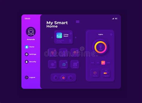 My Smart Home Tablet Interface Vector Template Mobile App Page Night Mode Design Layout Stock